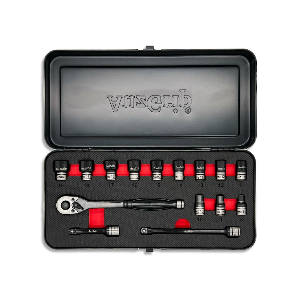 AuzGrip A84301 15 Piece Metric 6 Point 3/8" Square Drive Thin Wall Deep ...