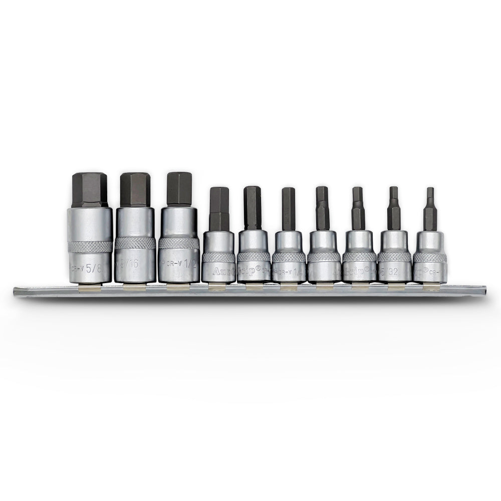 AuzGrip A71084 10 Piece SAE 3/8" & 1/2" Square Drive Hex Bit Socket Set ...
